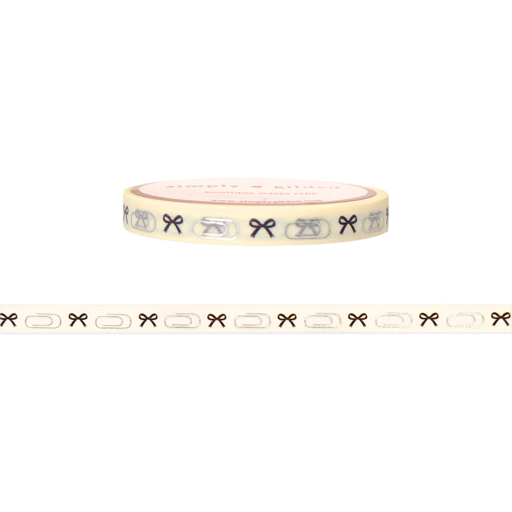 Office Life Paper Clips & Bows washi (6mm + silver foil) – simply gilded