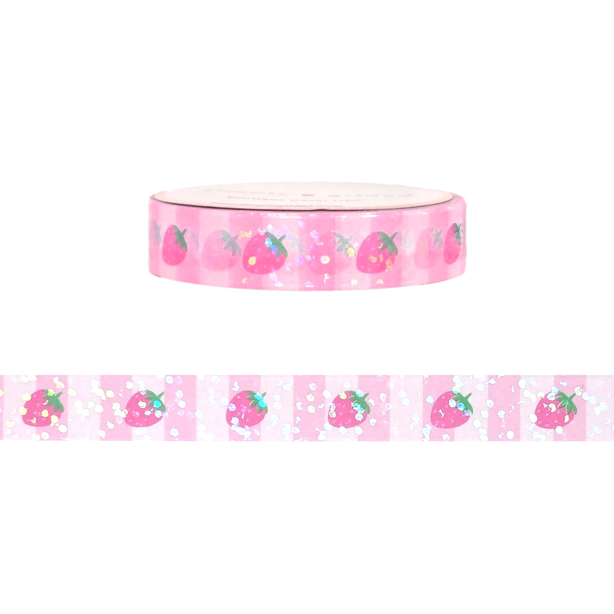 Strawberry Milk Parfait Stripe washi (10mm + bubble iridescent overlay ...