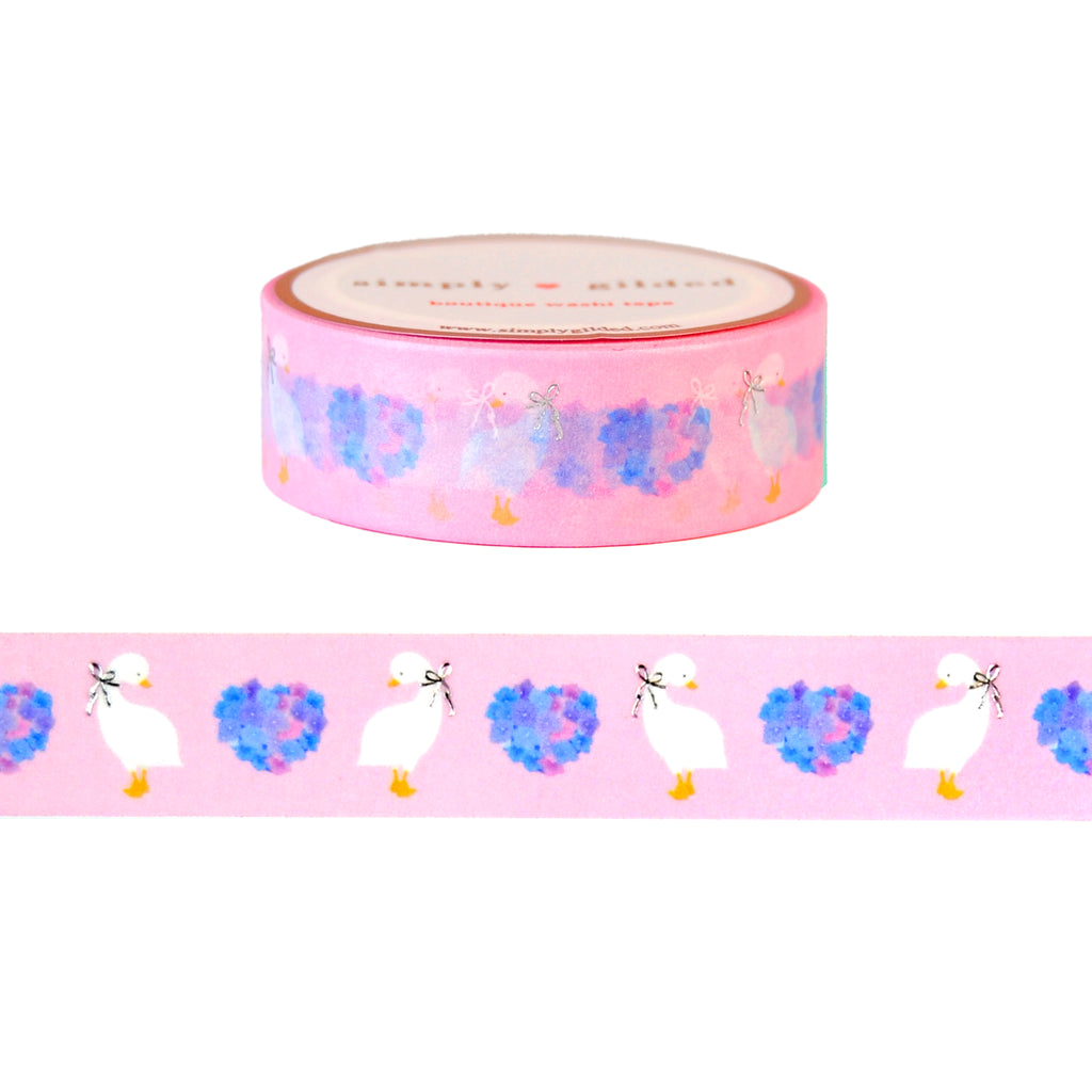 Duck, Duck, Goose Pink Geese washi (15mm + silver foil) – simply gilded