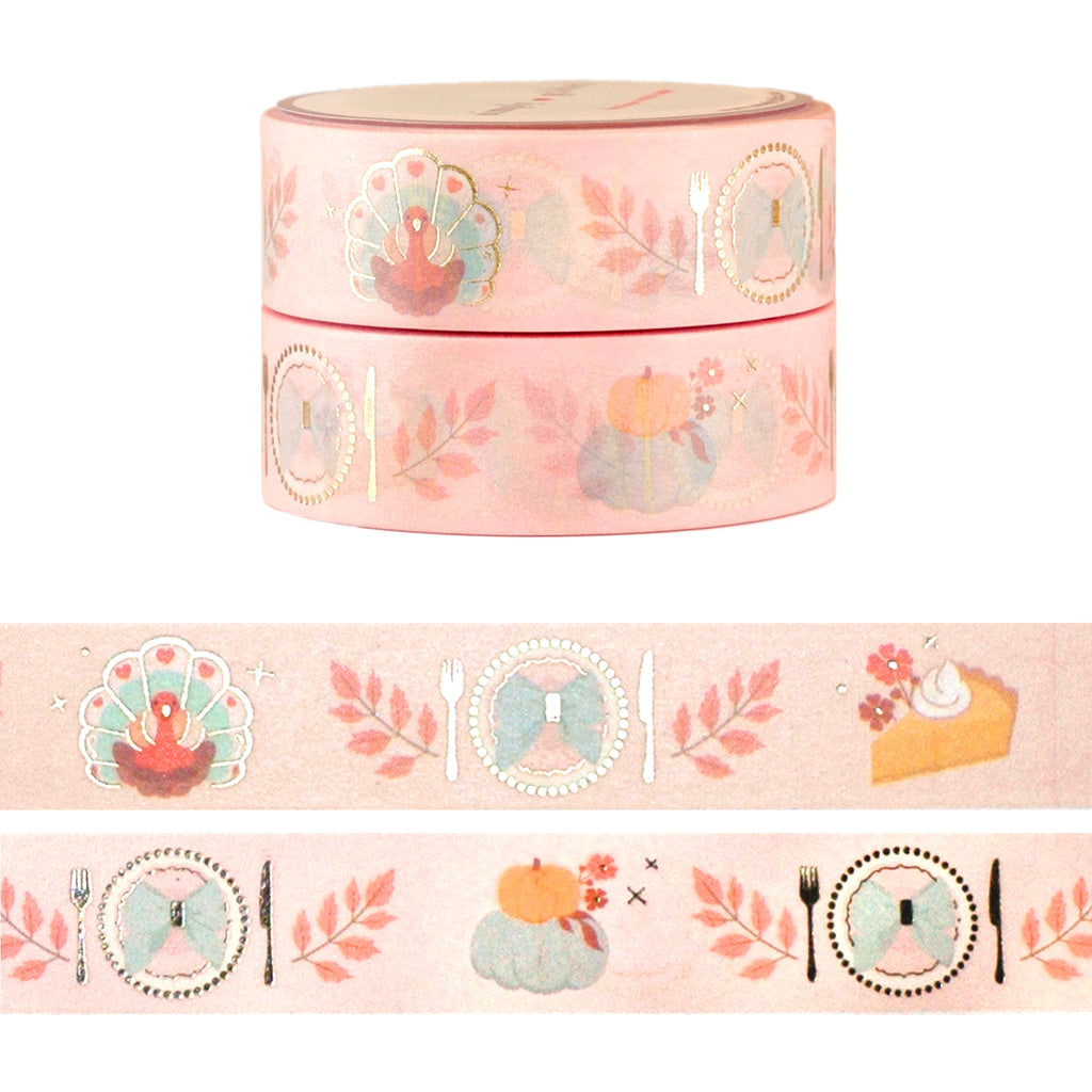 Give Thanks Place Setting washi set of 2 (15mm + light gold foil ...