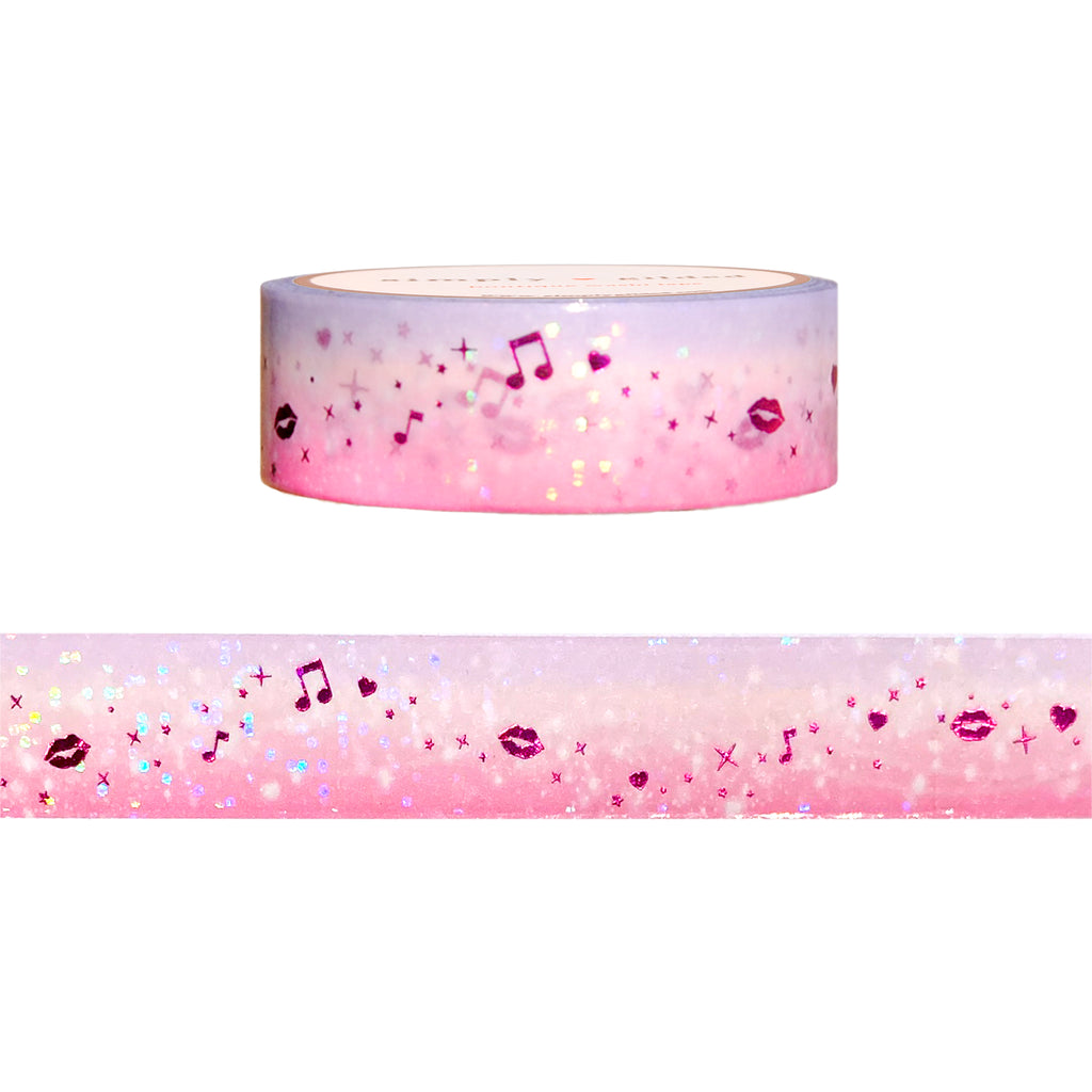 Short and Sweet Musical Flow washi (15mm + pink foil / sequin overlay ...