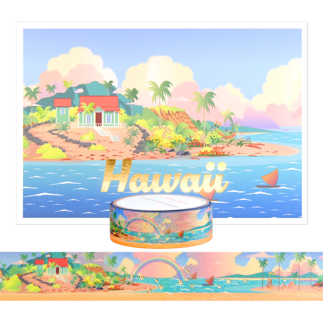 Shave Ice Sky Landscape Passport washi set (15mm + light gold foil ...