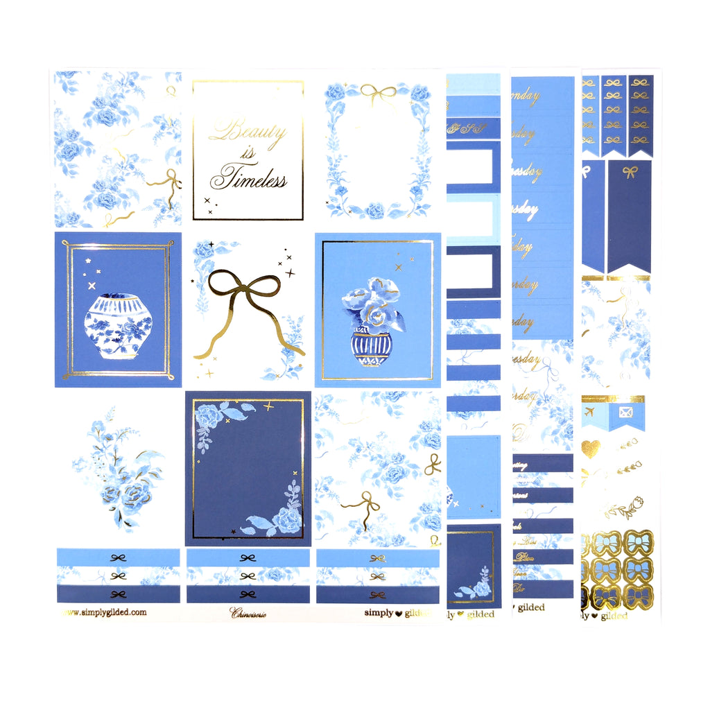 Blue Chinoiserie Luxe Sticker Kit (light gold foil) – simply gilded