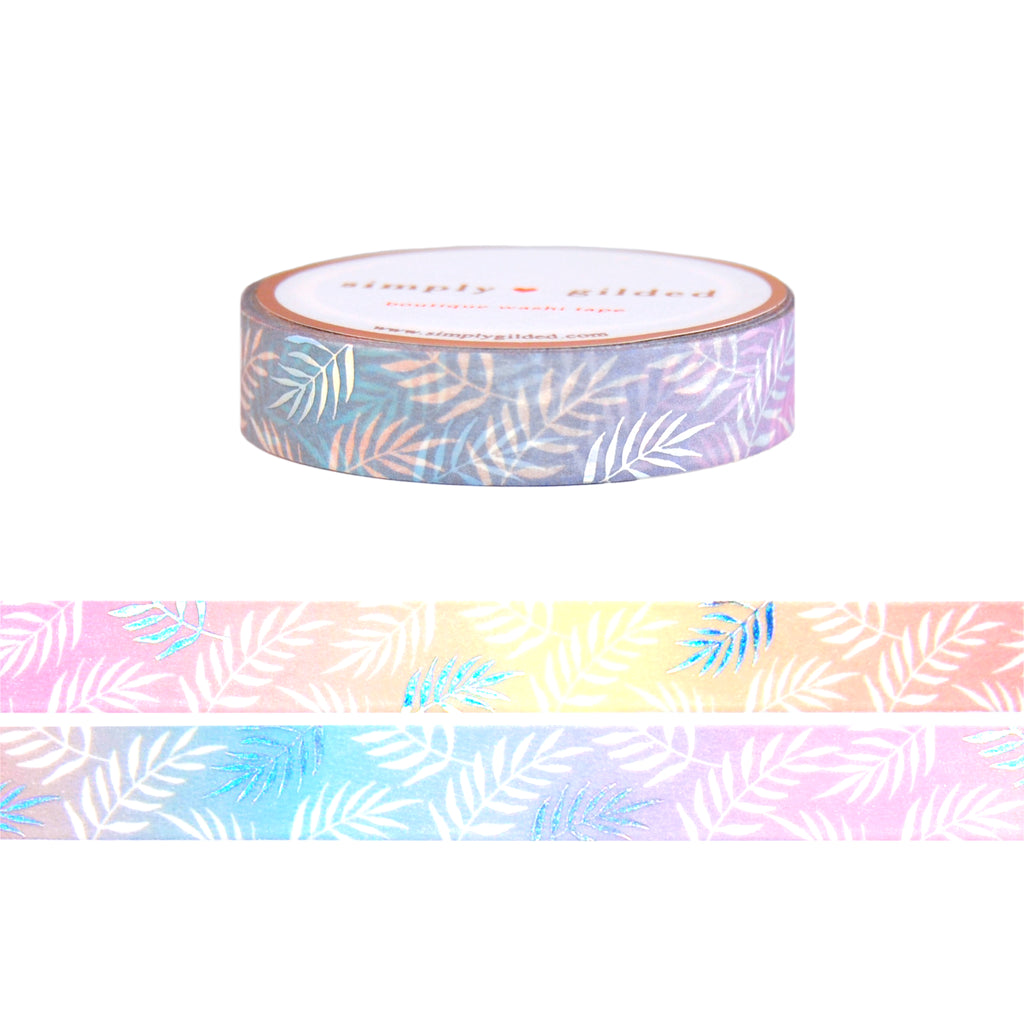 Pastel Palms Leaf washi (10mm + silver holographic foil) – simply gilded