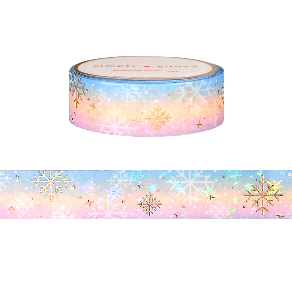 The Soft Life Snowflakes washi (15mm + satin gold foil / iridescent ov ...