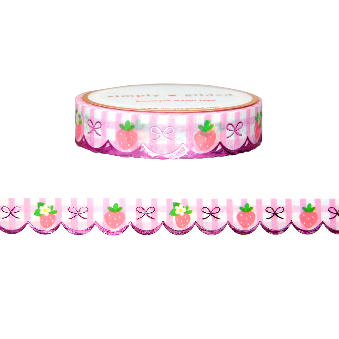Gingham Strawberry Scallop washi (10mm + light pink foil) - Restock ...