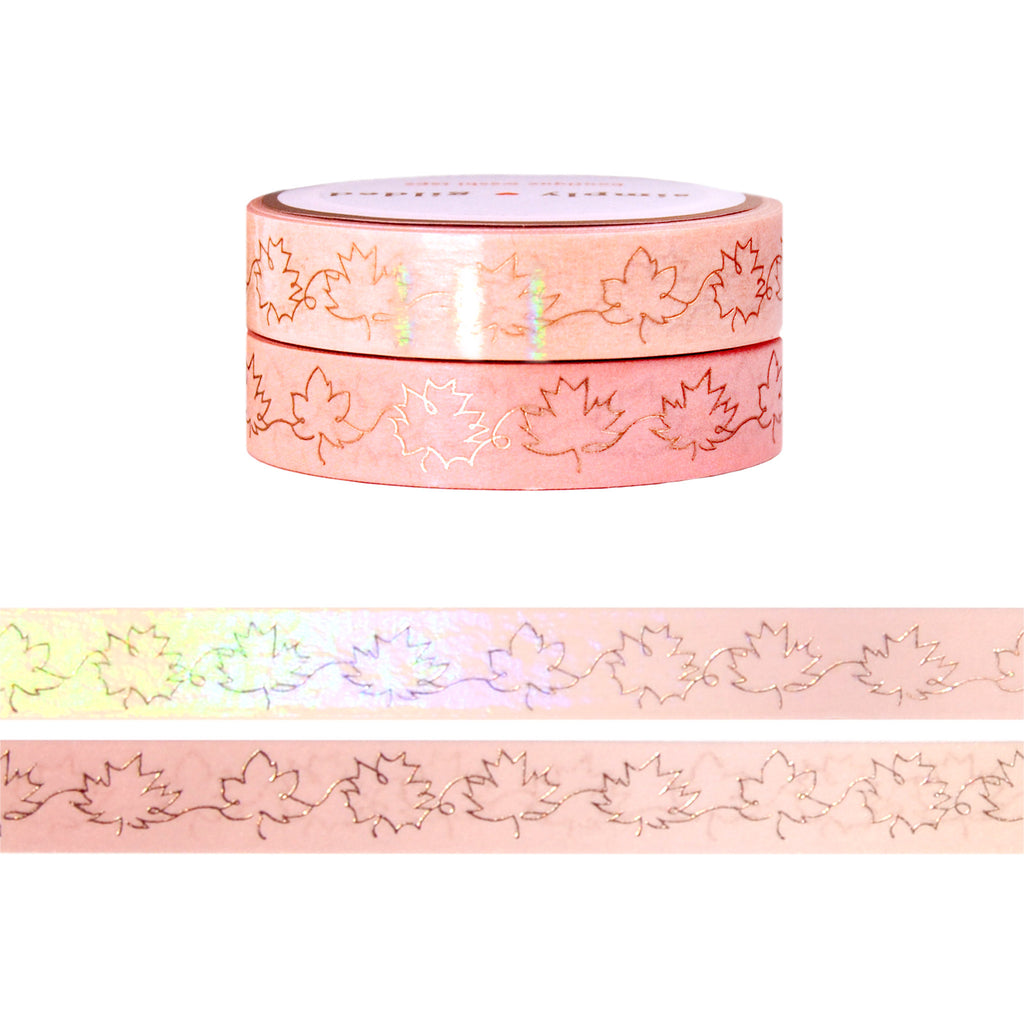 Maple Blush Simple Line Leaves washi set of 2 (10mm + rose gold foil ...