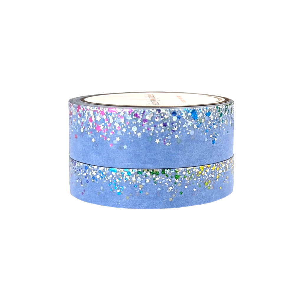 Periwinkle Stardust Rainbow washi set (15/10mm + rainbow / silver glit ...