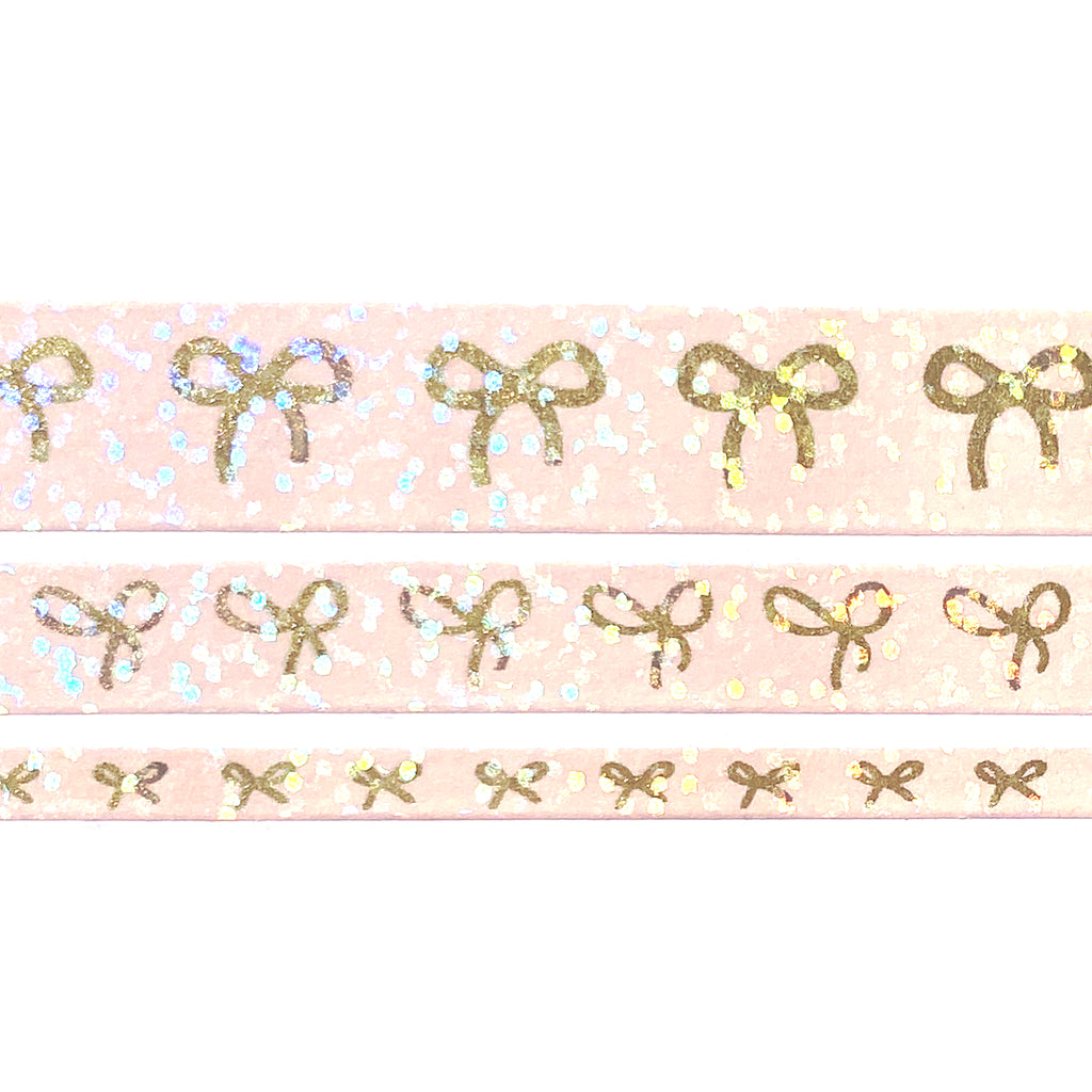 Light Pink Bubble Bow washi set of 3 (15/10/5mm + light gold foil / bu ...