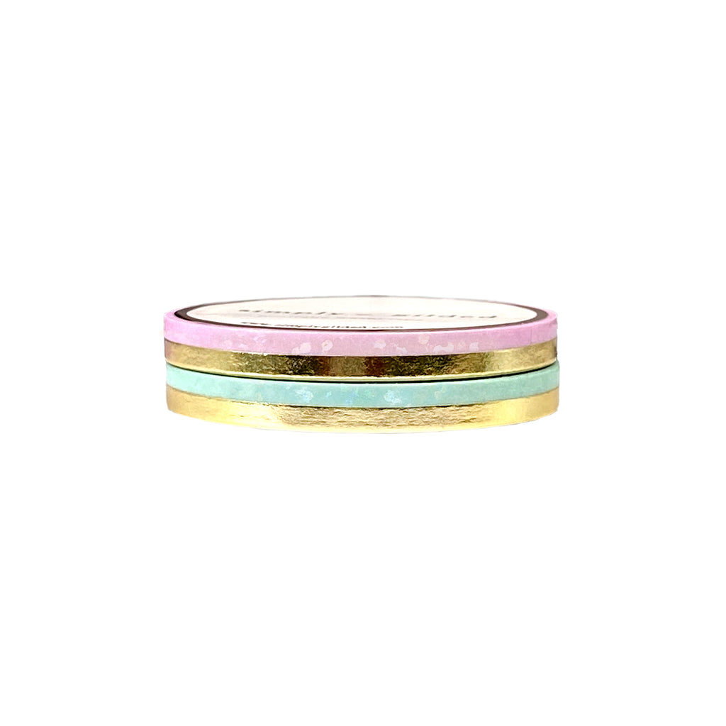Mint / Baby Pink Color Block washi set of 2 (5mm + light gold foil + i ...